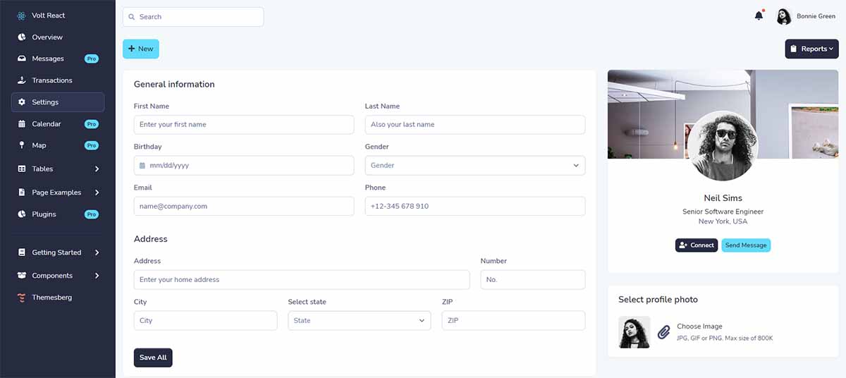 React Profile Page Free Templates